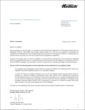 Statement on REACH Compliance | Hettich