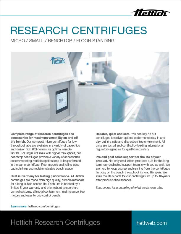 Research Centrifuges Product Sheet | Hettich North America