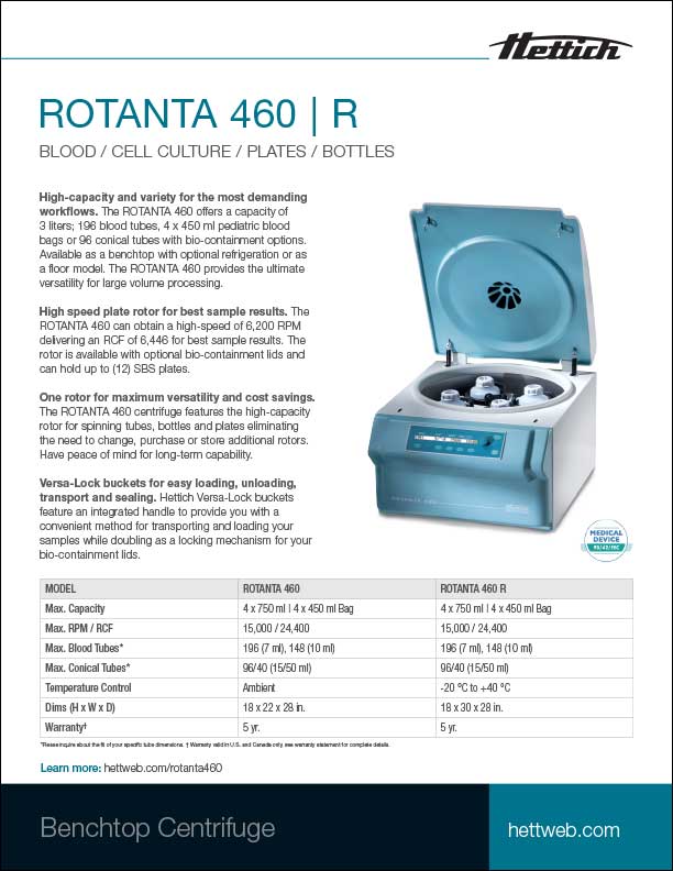 ROTANTA 460 | R Product Sheet | Hettich North America