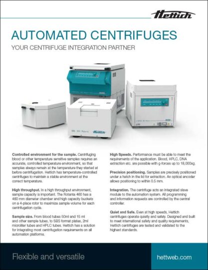 Automated Centrifuges Product Sheet | Hettich North America